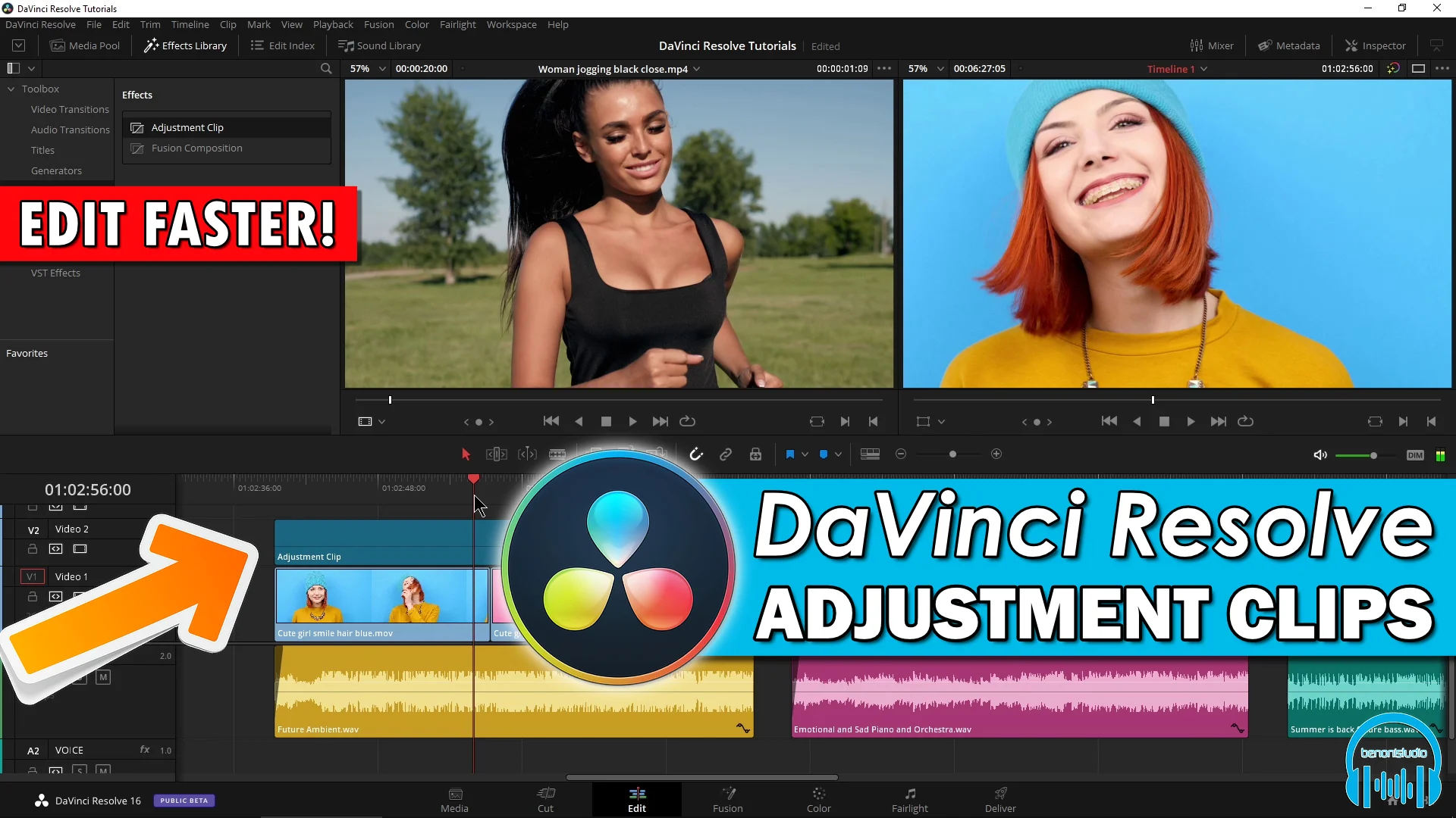 DaVinci Resolve - How to use Adjustment Clips and Edit Faster - benonistudio